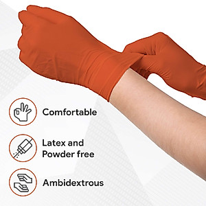 WECARE Orange 8 Mil Nitrile Gloves Large 50 Pack - Heavy Duty Mechanic Gloves, with Diamond Grip - Powder and Latex Free Disposable Gloves
