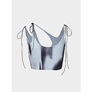 CAPE CLIQUE Womens Sexy Sleeveless Tie Dye Crop Top Spaghetti Straps Body Print Hollow Out Y2K Tie Dye Cami Tank Top Grey Small