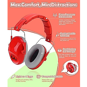 PROHEAR 032 2.0 Noise Cancelling Headphones for Kids - 25dB Noise Reduction - Adjustable Sensory Ear Protection Muffs for Concert, Fireworks, Monster Truck Shows, School - Red