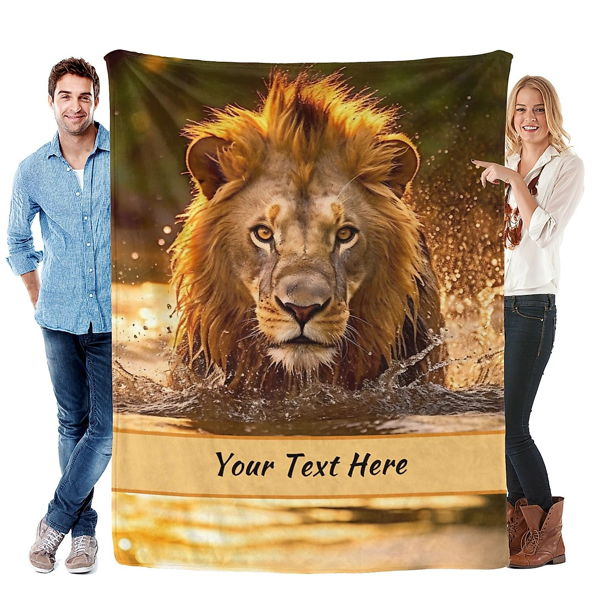 Customized Lion Blanket with Name, Personalized Throw Blanket for Kids Girls, Fuzzy Soft Blanket Microfiber, 60" x 80"