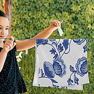 Beautiful Blue Flowers Chinoiserie Style Hand Towels Set of 2 Luxury Print Decorative Bathroom Towels Super Soft Highly Absorbent Multipurpose Towels for Yoga Gym Spa Hotel Bathroom Kitchen 28x14 Inch