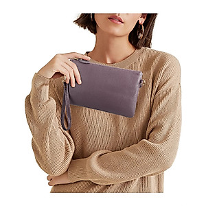 YALUXE Women Wristlet Clutch Genuine Full Grain Leather Crossbody Purse Smartphone Signature Wallet Strap