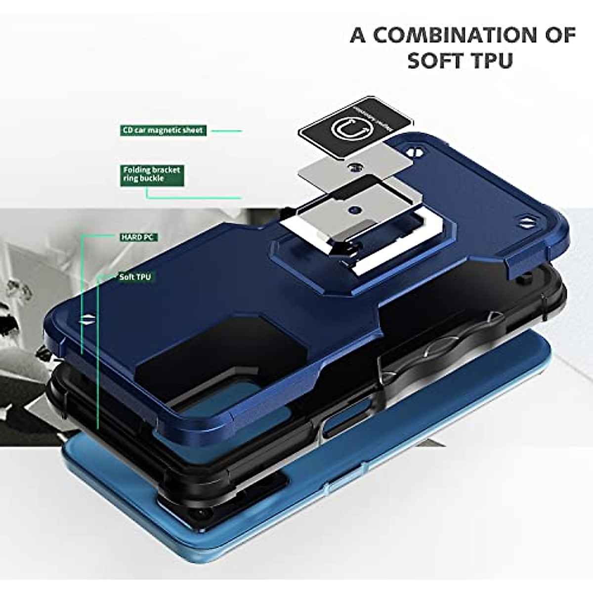 Compatible with Oppo Reno 6 5G, Armor Bumper Case for Oppo Reno 6 5G with Built-in Kickstand Shockproof Hybrid Heavy Duty Cover Tough Case for Oppo Reno 6 5G