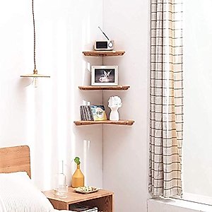 Corner Shelf, 16inch Oak Solid Wood Floating Shelf Display Shelf Round Edging Wall Mount Speaker Shelf Display Rack Organizer