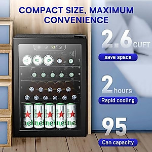 FREE VILLAGE Wine Fridge - Wine Beverage Refrigerator & Cooler with 2.6 cu.ft., 95 Cans, 40°F-61°F Adjustable Temp, Touch Controls, LED Lighting, Perfect for Student Dormitories, Home, Office, Bar