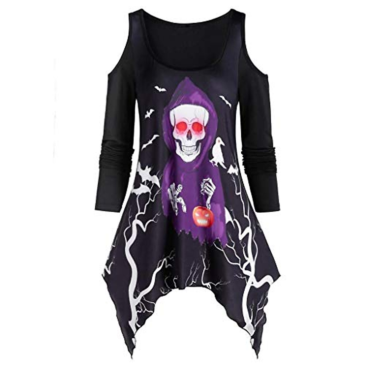 Women's Hoodies Sweatshirt Thenlian Women Casual Off Shoulder Long Sleeve Skull Ghost Pumpkin Print Plus Size Tops(XXL, Black)