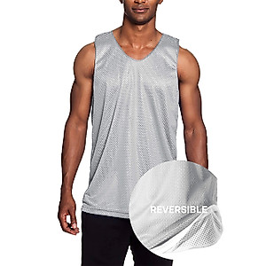 Mens Reversible Basketball Jersey Premium Moisture Wicking Mesh Tank Top (Large, 1ih05_Light Gray)