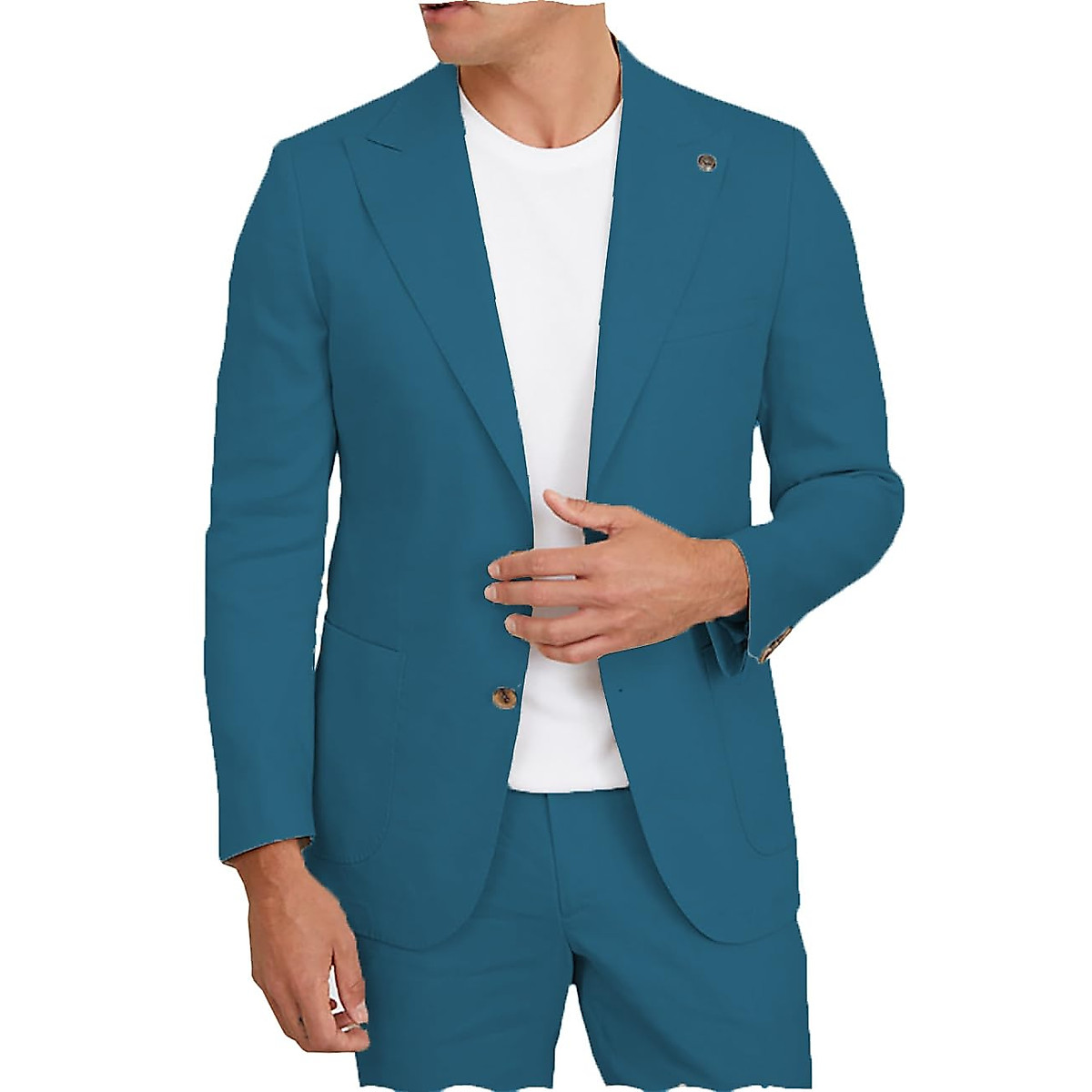 MoranX Summer Casual Men's Suits Regular Fit 2 Piece Prom Tuxedos Peak Lapel Linen Blazer Pants for Wedding(White,36R)