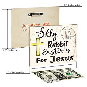 JennyGems Easter Decorations for the Home, Silly Rabbit Easter Is for Jesus Sign, Farmhouse Easter Decor, 7.25 x 6 Wooden Sign, Made in USA