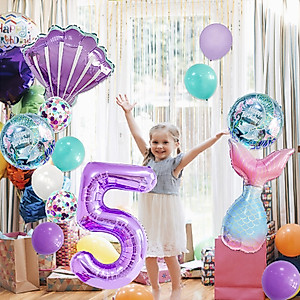 Mermaid Birthday Decorations, 13 Pcs Mermaid Balloons Decorations, Mermaid Foil Balloon Mermaid Tail Balloon Mermaid Decorations for Birthday Party, Baby Shower (Number 5)