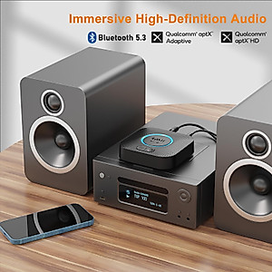 [Upgraded] 1Mii B06 Plus Bluetooth Receiver, HiFi Wireless Audio Adapter, Bluetooth 5.0 Receiver with 3D Surround aptX HD aptX Low Latency for Home Music Streaming Stereo System