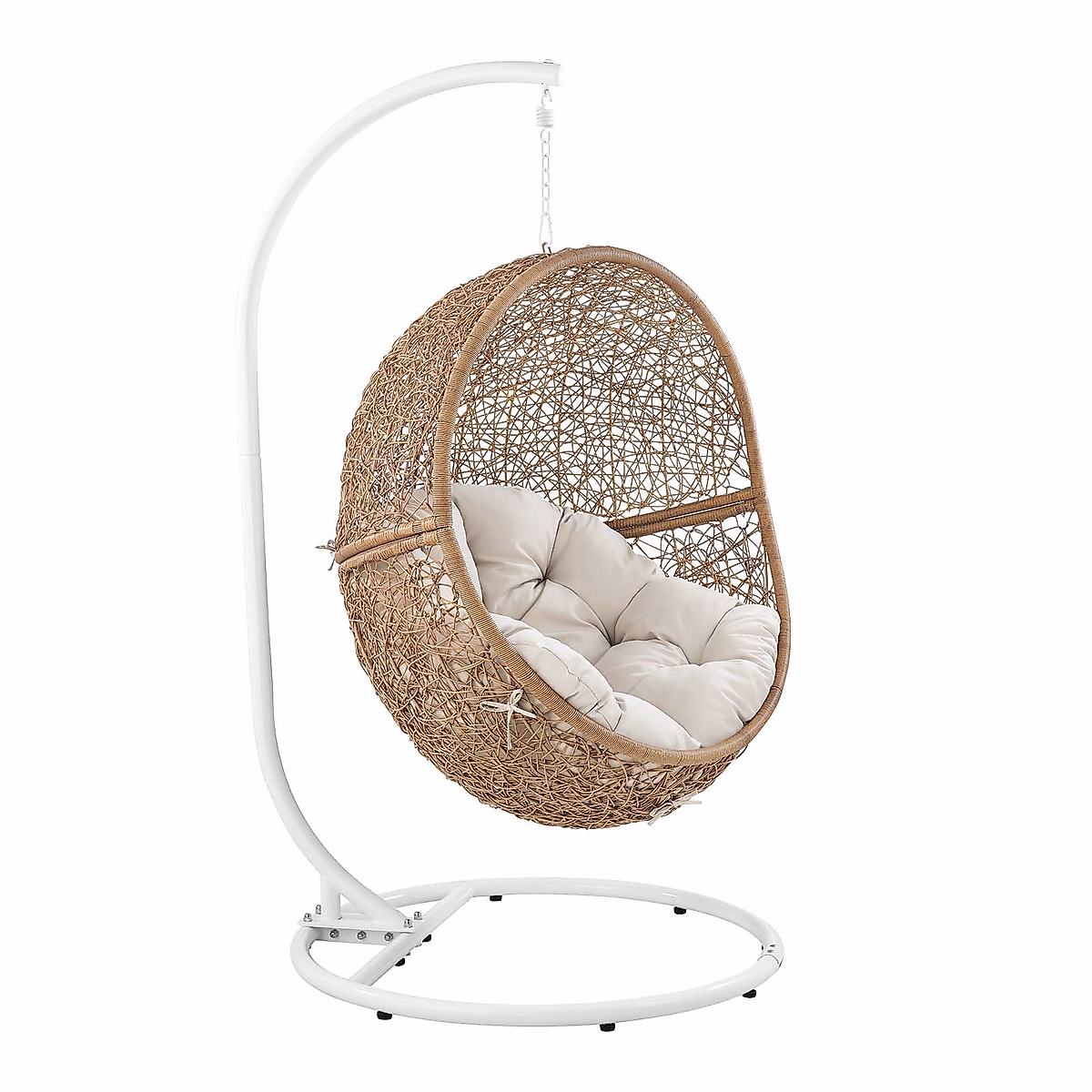 Modway Encase Outdoor Patio Rattan Swing Chair in Cappuccino Beige