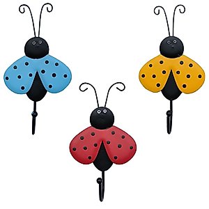 Sdjdhej Ladybug Hooks, 3Pcs Decoration Robe Hook,Decorative Wall Hooks Mixed Color Hooks for Hanging Keys, Hats Wall Hooks Wall Hooks Decorative Decorative Hooks (Ladybug)
