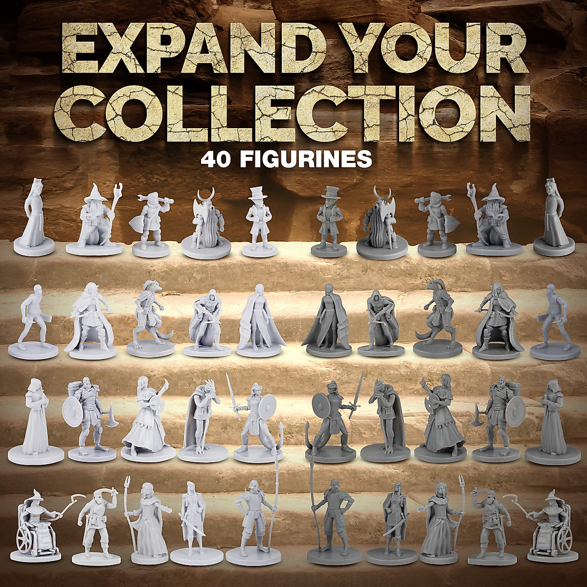 Path Gaming Town Folks Set, 40 Fantasy Tabletop Miniatures for Dungeons and Dragons. 28MM Scaled, 20 Unique Designs, Bulk Unpainted Miniatures, Great for D&D