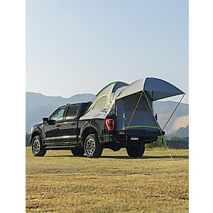 JOYTUTUS Pickup Truck Tent 5.5ft Bed Tent with Removable Awning, Waterproof PU2000mm Double Layer for 2 Person, Portable Truck Bed Tent - Green, Aluminum Pole