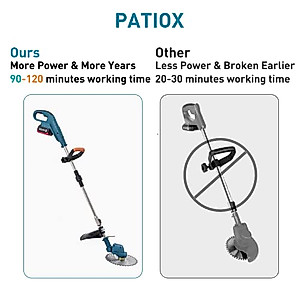 Battery Powered Weed Eater Cordless- Electric Weed Wacker Rechargeable- Two 4.0 Ah Battery Operated Weed Whacker Cordless 21V Grass Edger Trimmer with Blade and Charger- Lawn Yard Garden Brushless-1