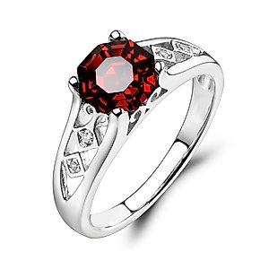 LUO 925 Sterling Silver 2.19 CT Octagon Cut Garnet Ring Engagement Ring Promise Ring Ring for Women Mother's Day Gifts for Mom US Size 8