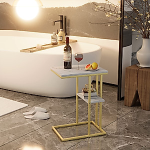 Easy Paws C Shaped End Table,Small Side Table for Couch and Bed, Gold Snack Couch Table for Small Spaces, Living Room, Bedroom,Bedside(Gold)