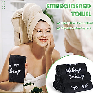 45 Pcs Makeup Remover Towels 13 x 13 Inches Reusable Makeup Wash Cloth Facial Cleansing Cloths Face Towel Washcloths with Embroidery for Hand and Make Up (Black with White Embroidery)