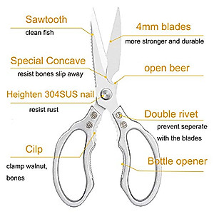 KISTARCH 9Inch SK5 Kitchen Shears,HeavyDuty Poultry Scissors forChicken,Fish,Meat,Vegetables,BBQ Multi-Function Vegetable Peeler with Beer Open and Potato-Eye Remover for Potatoes,Apples,Carrots,Fruit