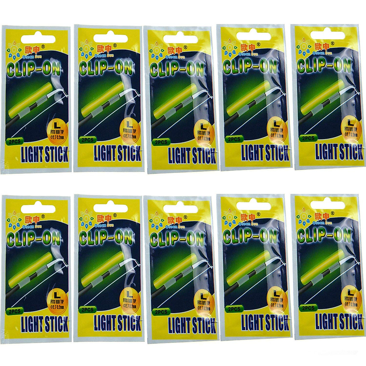 QualyQualy Clip-On Fishing Glow Sticks for Pole, Fishing Lights for Rods, Fishing Pole Light Sticks Bulk Kit 20 Pcs (10Packs L 2.7-3.2mm)