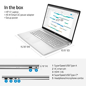 hp Newest Pavilion Laptop, 17.3" HD+ Touchscreen (1600 x 900), 12th Gen Intel Core i7-1255U 10 Core Processor, 64GB RAM, 2TB SSD, Backlit Keyboard, Numeric Keypad, Windows 11 Home, Silver