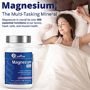 CanPrev - Magnesium Bisglycinate Chelated + GABA & Melatonin 120 Caps - Muscle Health, Bone Health and Cramp Relief - 3rd Party Tested - Formulated & Made in Canada