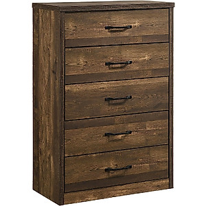 24/7 Shop at Home Camberley Farmhouse 5-Drawer Wood 31 in. Chest, Tall Dresser for Bedroom, Hallway, Nursery, Closets, Walnut Brown