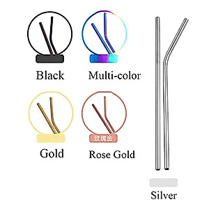 InfantLY Bright 3Pcs Multicolor Stainless Steel Metal Drinking Straw Reusable Straws + 1 Cleaner Brush Kit