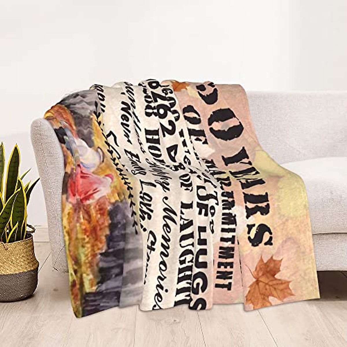 50th Anniversary Blanket Gifts, 50th Anniversary Wedding Gifts for Couple, Golden 50 Years of Marriage Gifts for Dad, Mom, Grandpa, Grandma, Grandparents, Throw Blanket for Wife Husband 50"x60"