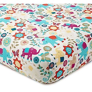 Levtex Baby - Zahara Crib Fitted Sheet - Fits Standard Crib and Toddler Mattress - Boho Elephants, Leaves and Flowers - Orange, Teal, Yellow, Red, Fuchsia - Nursery Accessories - 100% Cotton