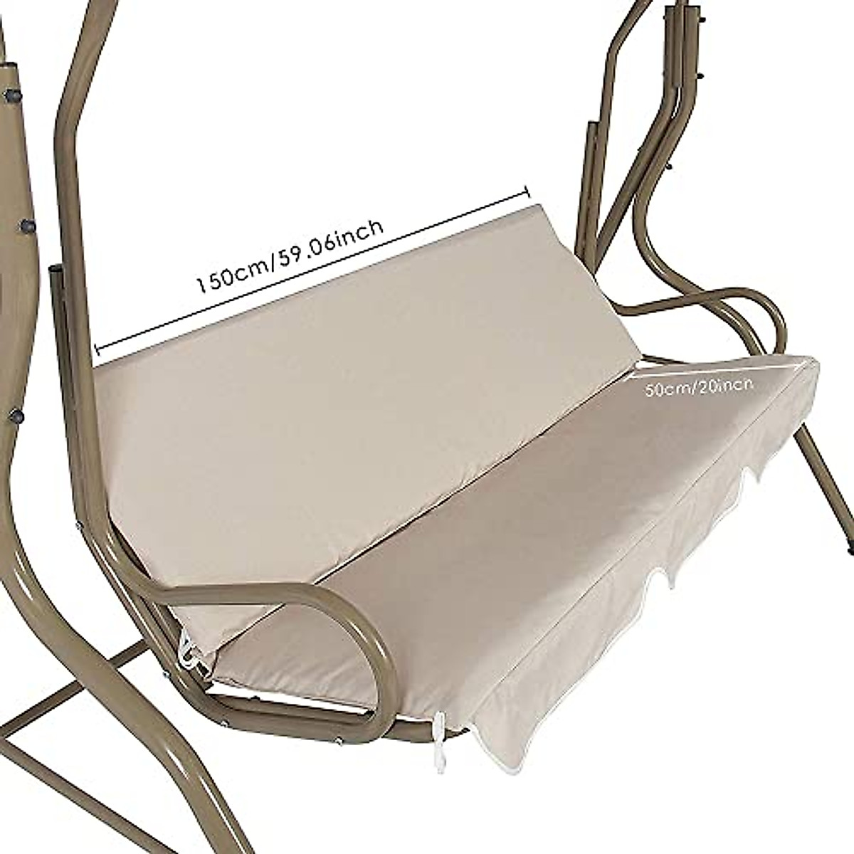 Outdoor Swing Cushion Cover Patio Swing Cushion Replacement 3 Seater Swing Seat Cushion Cover Waterproof (Beige)