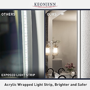 Keonjinn 60 x 40 Inch LED Vanity Mirror Backlit Mirror Bathroom Lighted Mirror Large Anti-Fog Wall Mounted Dimmable Makeup Mirror with Lights (Horizontal/Vertical)