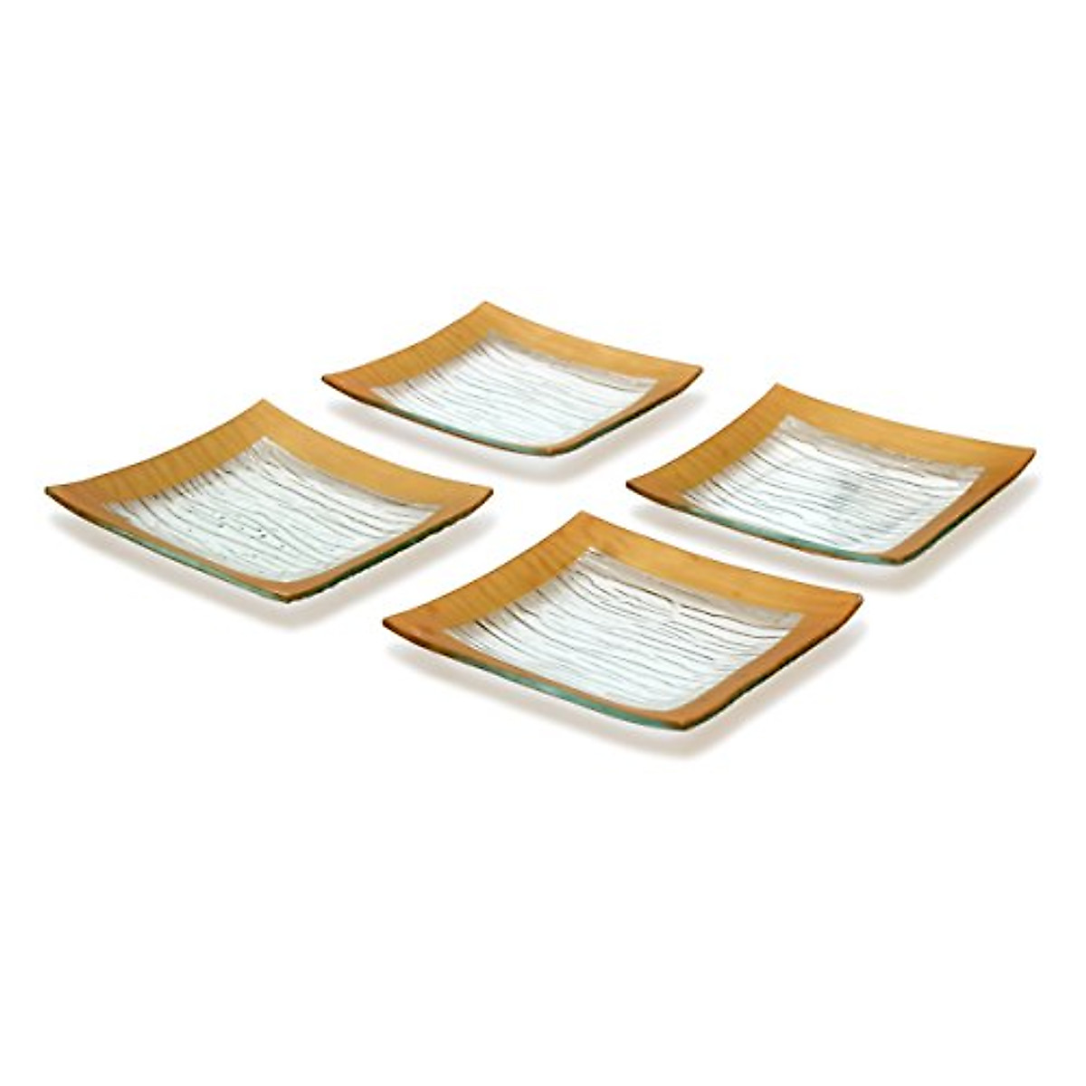 GAC Elegant Designed Square Tempered Glass Dessert Plates Set of 4 – Break and Chip Resistant - Oven Proof - Microwave Safe - Dishwasher Safe 6 Inch