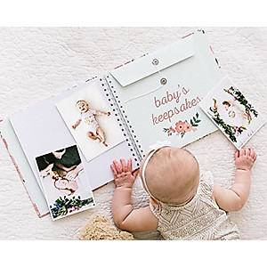 Pearhead Memory Book with Included Baby Belly Stickers, Modern Baby First Year Journal, Babys First Year, Baby Shower, Floral 17 Piece Set