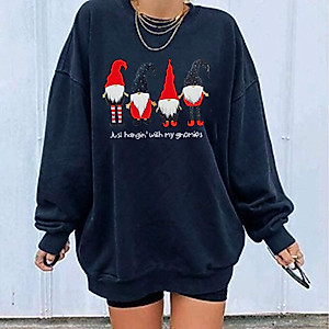 Dosoop Women Christmas Faceless Doll Gnome Graphic Crewneck Long Sleeve Sweatshirts Tops Tunics Casual Loose Shirt Blouses