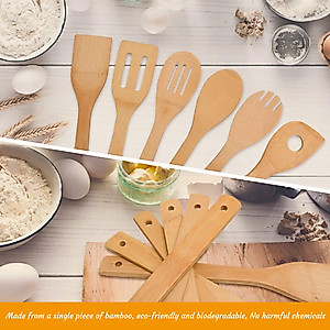 Zhuoyue Kitchen Cooking Utensils Set, 6 Pcs Bamboo Wooden Spoons & Spatula Kitchen Cooking Tools for Nonstick Cookware and Wok