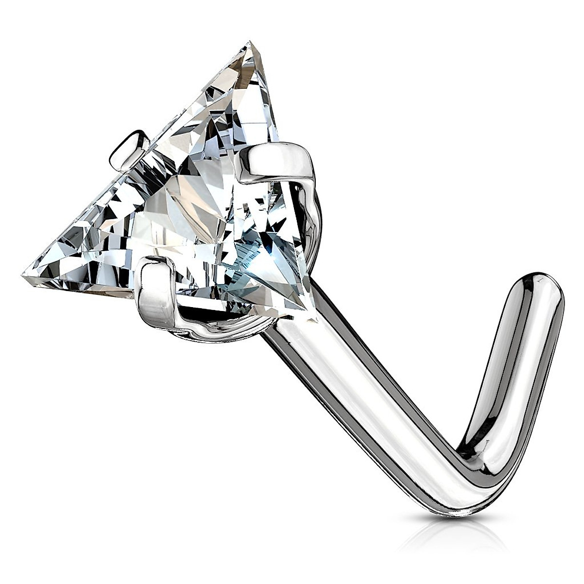 FIFTH CUE Triangle CZ Top 316L Surgical Steel L Bend Stud Nose Ring (18G | 1/4" (6mm) | 3.5mm)