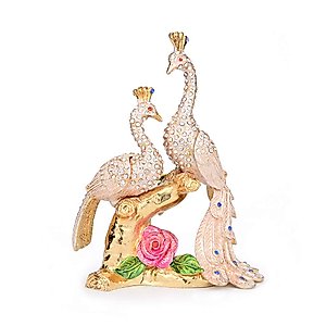 Furuida White Peacock Trinket Box Hinged Hand Painted Ornaments Decorative Unique Gift for Family