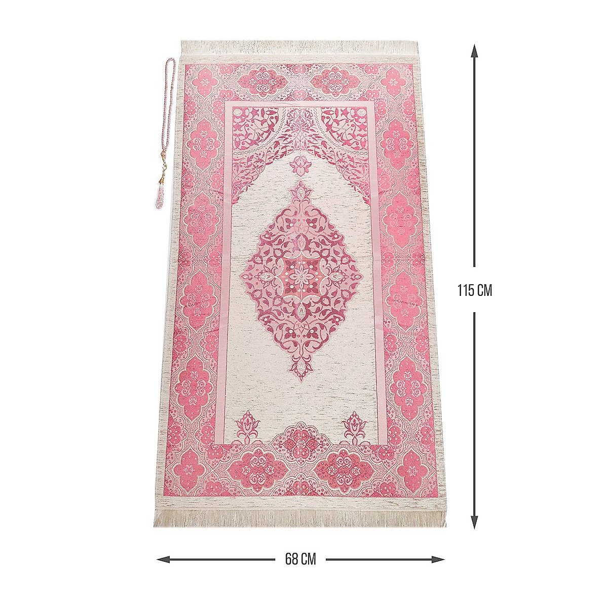 Muslim Prayer Rug with Prayer Beads | Janamaz | Sajadah | Soft Islamic Prayer Rug | Islamic Gifts | Prayer Carpet Mat, Chenille Fabric, Fuchsia