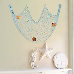 Decorative Fishing Net Light Blue 80x40 Inch,YuanDe 2 Pack Large Picture Fish Net,Wall Photo Hanging Fishnet for Nautical Mermaid Pirate Ocean Theme Hawaii Beach Under The Sea Party Decoration