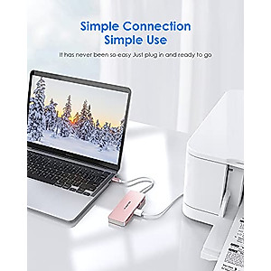 LENTION USB C Hub with 3 USB 3.0 & SD/Micro SD Card Reader Compatible 2022-2016 MacBook Pro, New Mac Air/iPad Pro/Surface, More, Stable Driver Certified Type C Adapter (CB-C15, Rose Gold)