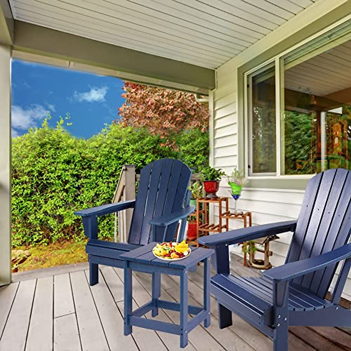 LZRS Adirondack Square Side Table, Pool Composite Patio Table,HDPE End Tables for Backyard,Pool, Indoor Companion, Easy Maintenance & Weather Resistant(Navy Blue)