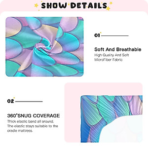 Kigai Sea Mermaid Scale Stretchy Fitted Crib Sheets Soft and Breathable Portable Crib Mattress Topper for Boys and Girls 28x52 in