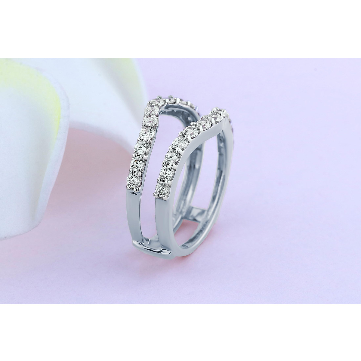 Dazzlingrock Collection 1.65 Carat (ctw) Round Cubic Zirconia Wedding Enhancer Guard Ring for Women in 10K White Gold Size 8