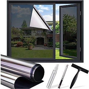 One Way Window Privacy Film, Home Windows Tint Reflective Windows Film See Out Not in Sun Blocking Anti UV Mirror Windows Clings Daytime Privacy Door Window Covering with 3 Tools, 17.5 * 78.7 Inch