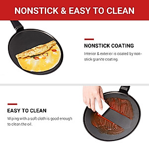 Sakuchi 11 Inch Induction Crepe Pan, Nonstick Dosa Pan for Stove Tops, Tortilla Pan for Glass Cooktop, Tawa Pan for Roti, Black