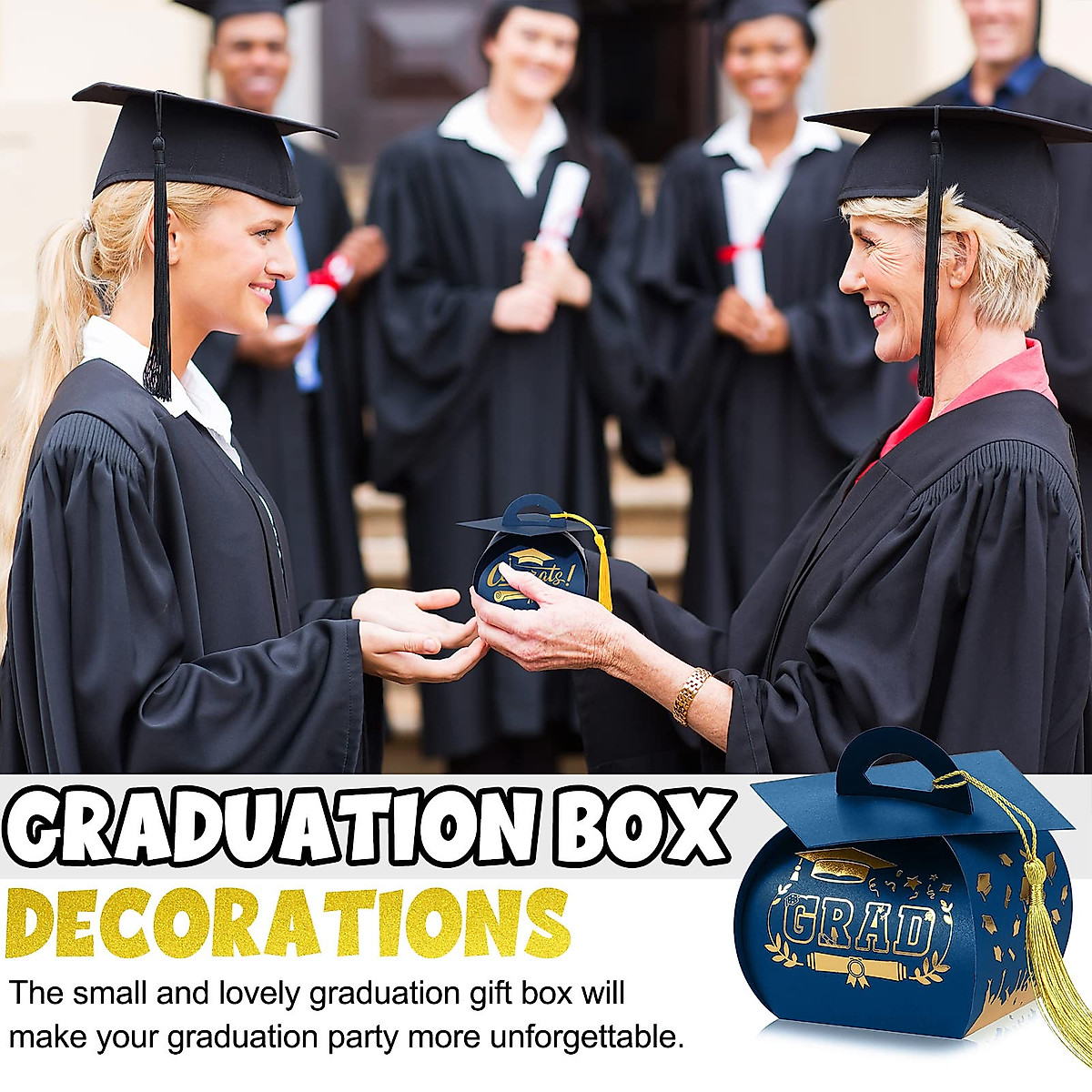Spakon 30 Pcs Graduation Cap Gift Box Graduation Party Favors Graduation Candy Box Treat Box with Tassel Graduation Centerpieces for Tables 2024 Graduation Decorations Grad Part(Blue, Gold)