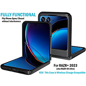 Case with Clip for Motorola RAZR+ 2023, Nakedcellphone [Grid Texture] Slim Hard Shell Cover and [Rotating/Ratchet] Belt Hip Holster Holder Combo for Moto RAZR Plus '23 (RAZR 40 Ultra) - Black