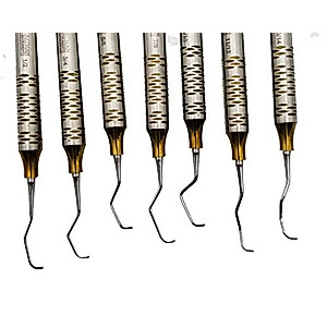 Gracey Curettes Set (7 Pcs) in Stainless Steel Cassette Gold Plasma Coated by Wise LINKERS